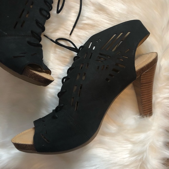 Adam Tucker | Shoes | Adam Tucker Black Cutout Lacedup Peep Toe Booties ...